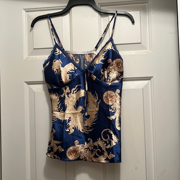 Tops | Satin Top Pretty Blue And Gold Top | Poshmark